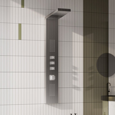 Black Titanium Thermostatic Exposed Shower Tower Panel with Handheld Shower