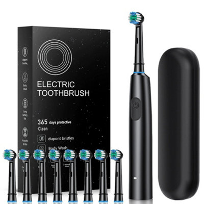 Black Toothbrush Electric Rechargeable Pro Rotating Brush Timer Modes Usb