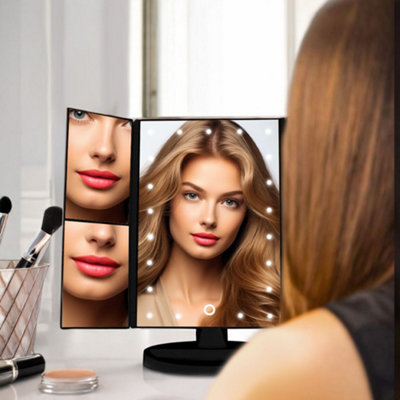 Black Tri-Fold Makeup Mirror with LED Lights