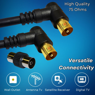 Black TV Aerial Cable 2m with Gold Plated Connectors
