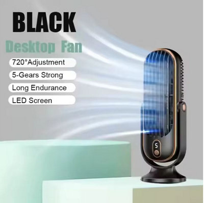 Black USB Rechargeable Desktop Portable Oscillating Mini Fan