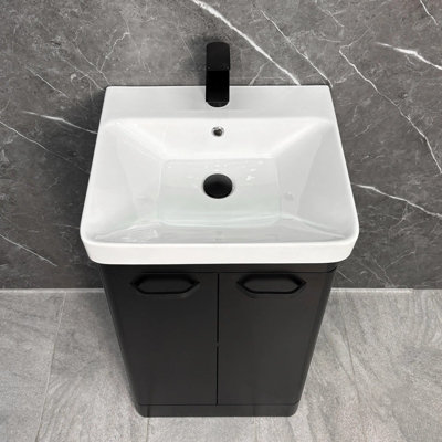 Black Vanity Unit 500mm Ceramic Basin Sink Bathroom with Black Handles ...