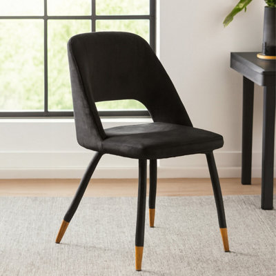 Black Velvet Dining Chair, Velvet Upholstered Accent Dining Table Chair ...