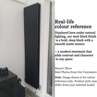 Black Vertical Radiator Double Oval Column (H)1600mm (W)472mm 7156 BTU ...