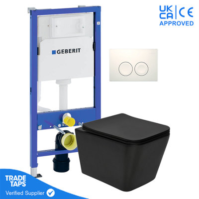 Black Wall Hung Square Toilet Pan with Geberit Concealed Cistern Frame ...