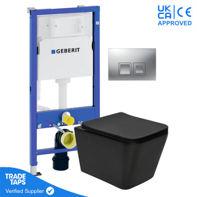 Black Wall Hung Square Toilet Pan with Geberit Concealed Cistern Frame ...