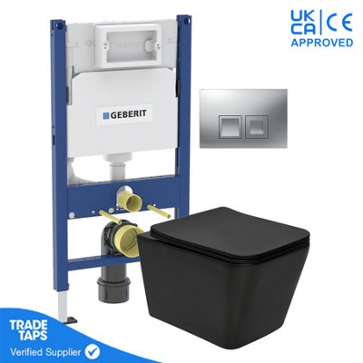 Black Wall Hung Square Toilet Pan with Geberit Concealed Cistern Frame ...