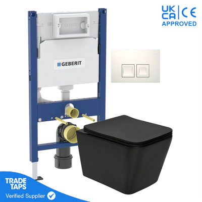 Black Wall Hung Square Toilet Pan with Geberit Concealed Cistern Frame ...