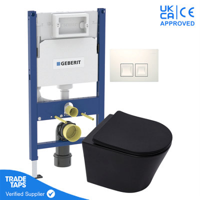 Black Wall Hung Toilet Rimless Pan with Geberit Concealed Cistern Frame ...