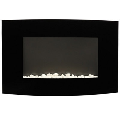 Black Wall Mounted Curved Electric Fire Fireplace with Remote Control ...