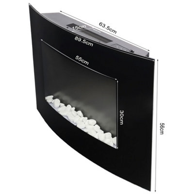 Black Wall Mounted Curved Electric Fire Fireplace with Remote Control ...