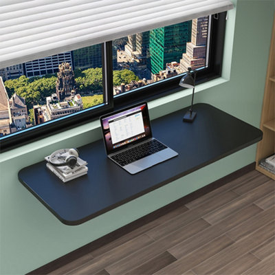 Black Wall-mounted Folding Table with Iron Bracket, 75cm W x 24cm D