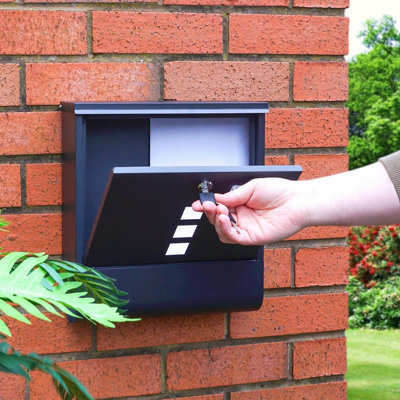 Black Wall Mounted Lockable Letterbox - Stainless Steel Mail Box with ...