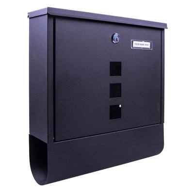 Black Wall Mounted Lockable Letterbox - Stainless Steel Mail Box with ...