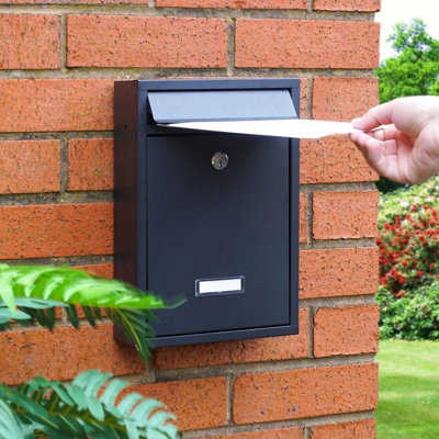 Black Wall Mounted Lockable Letterbox - Weather Resistant Galvanised ...