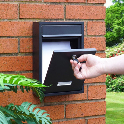 Black Wall Mounted Lockable Letterbox - Weather Resistant Galvanised ...