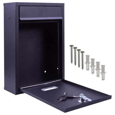 Black Wall Mounted Lockable Letterbox - Weather Resistant Galvanised ...