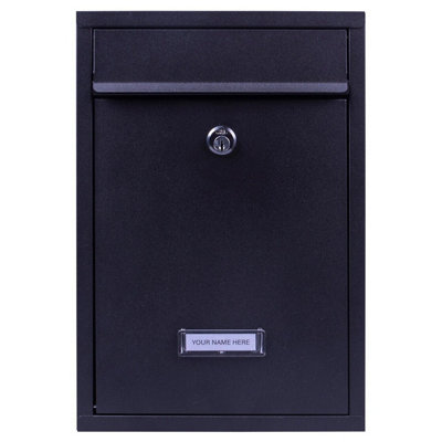 Black Wall Mounted Lockable Letterbox - Weather Resistant Galvanised ...