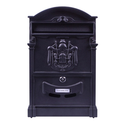 Black Wall Mounted Lockable Letterbox - Weather Resistant Galvanised ...