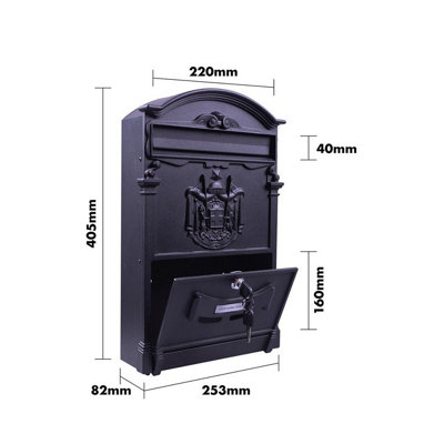 Black Wall Mounted Lockable Letterbox - Weather Resistant Galvanised ...