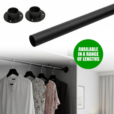 Black Wardrobe Rail, 100cm Wall Mounted Clothes Hanging Rail