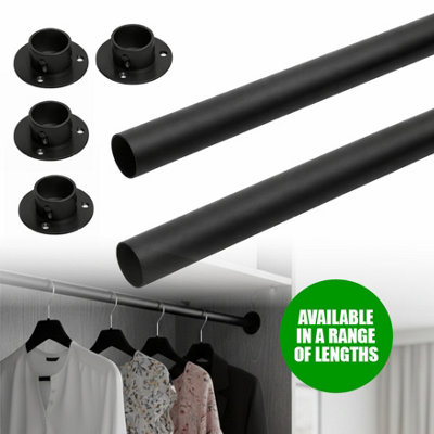 Black Wardrobe Rail, Set of 2x 100cm Wall Mounted Clothes Hanging Rail