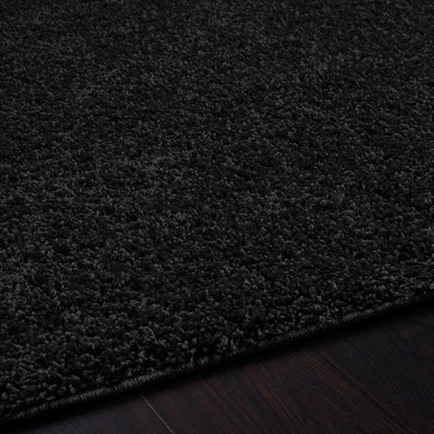Black Washable Modern Plain Shaggy Easy to clean Plain for Dining Room ...