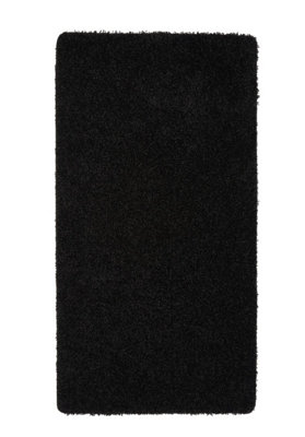 Black Washable Modern Plain Shaggy Easy to clean Plain for Dining Room ...