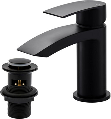 Black Waterfall Basin Mixer Taps with Drain Monobloc Chromed Brass ...