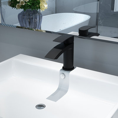Black Waterfall Basin Mixer Taps with Drain Monobloc Chromed Brass ...
