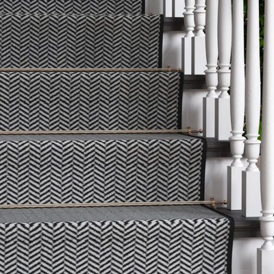 Black White Herringbone Cut To Measure Stair Carpet Runner 70cm Wide