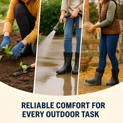 Black Women's Ladies Wellies Lightweight EVA Wellington Boots Rain ...