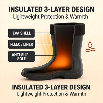 Black Women's Ladies Wellies Lightweight EVA Wellington Boots Rain ...