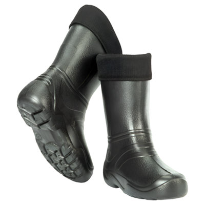 Black Womens Lightweight EVA Wellington Boots with Warm Fleece Liner ...