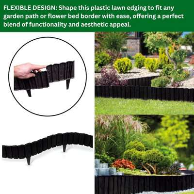 Black Wood Effect Lawn Edging 2.3m Flexible Plastic Garden Border ...