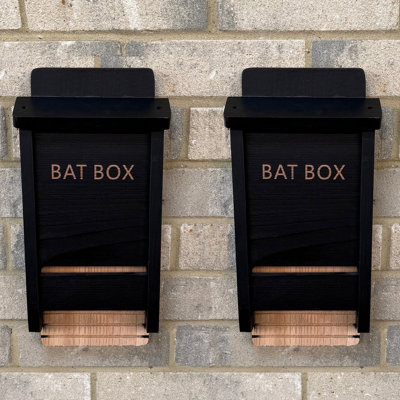 Black Wooden Bat Box Nesting Roosting House (Set of 2)