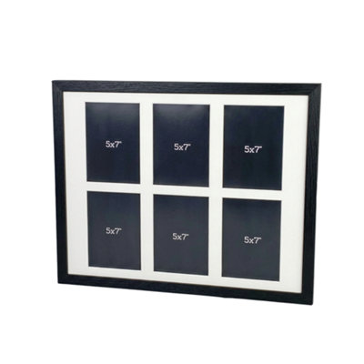 Black Wooden Multi Aperture Photo Frame. Holds Six 5x7