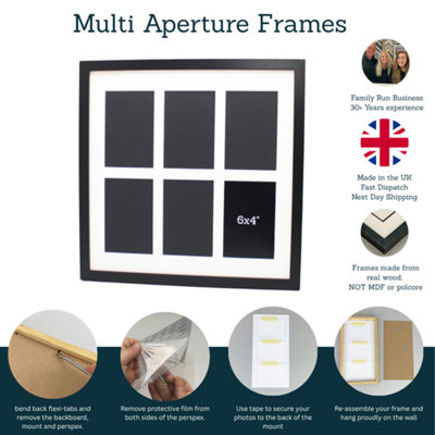 Black Wooden Multi Aperture Photo Frame. Holds Six 5x7