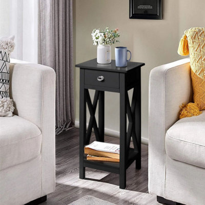 Black Wooden One Drawer Bedside Table for Living Room 27cm W x 27cm D x ...