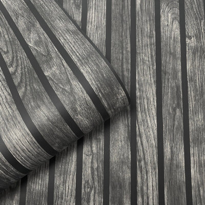 Black Wooden Slats Wallpaper Grey Textured Free Match Feature Wall