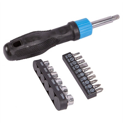 Blackspur 17pc Carbon Steel Ratchet Screwdriver Set - Blue