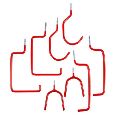 Blackspur 8pc PVC-Coated Storage Hooks Set - 4 Sizes - Red
