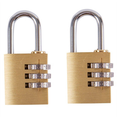 Blackspur Heavy-Duty Brass Combination Padlocks - 2.5cm - Pack of 2