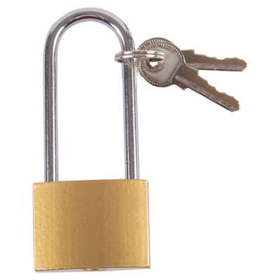 Blackspur - Iron Long Shackle Padlock - 4cm - Brass | DIY at B&Q