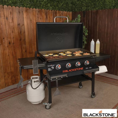 BLACKSTONE 36" GAS GRIDDLE BBQ WITH HOOD, FRONT SHELF, 4 HEAT ZONES ...