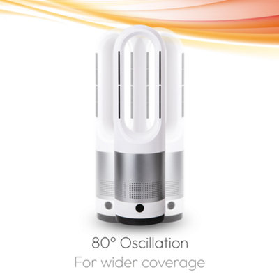 Bladeless Hot & Cold Tower Fan - 55cm 1400W Freestanding Heating and ...