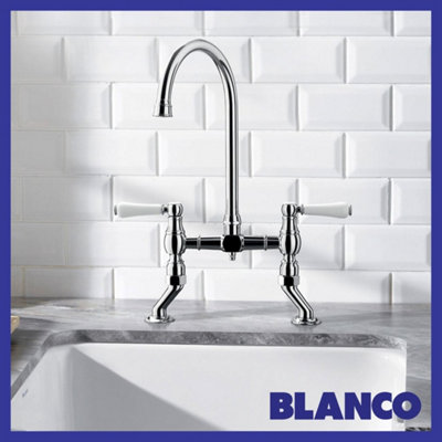 Blanco Vicus Bridge Twin Lever Swivel Spout Traditional Kitchen Mixer ...