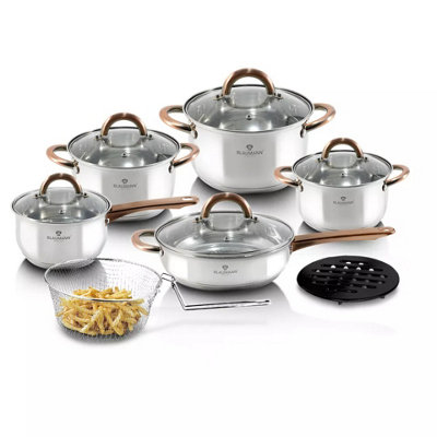 BLAUMAN 13 Pcs Cookware Set Stainless Steel Pots Pans Non Stick Inc Fry ...