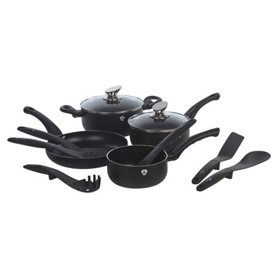 BLAUMANN 12Pcs Matt Black Colour Cookware Frying Pots Saucepan ...