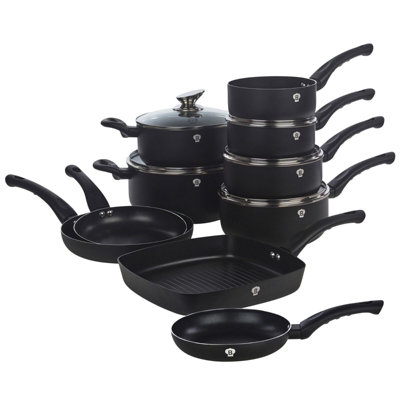BLAUMANN 15 Pcs Black Matt Colour Cookware Frying Cooking Grill Pan ...